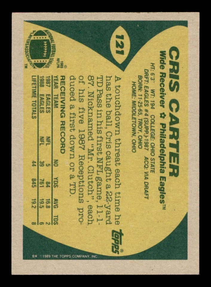 1989 Topps Football #121 Cris Carter Signed Autograph (no COA) | eBay