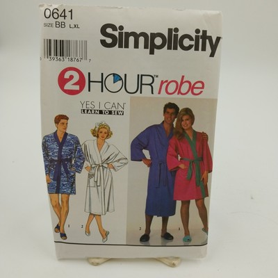 Simplicity 0641 Sewing Pattern 2 Hour Robe Kimono Unisex Uncut BB L XL ...