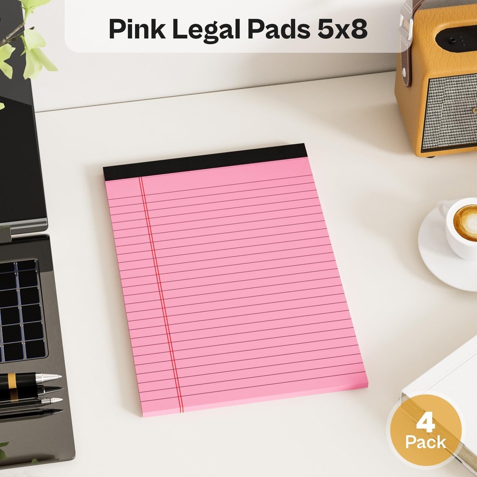 4 Pack Note Pads 5 x 8 Inch Pink Small Legal 5 x 5 x 8 In, - 4 | eBay UK