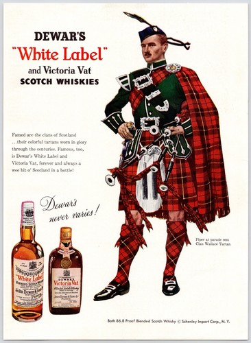 1950s~Dewar's White Label~Scotch Whisky~Clan MacIntyre Piper~Vintage ...