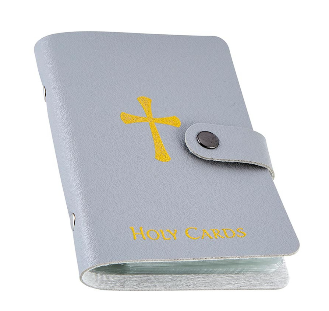 GRAY Prayer Card Holder Book Leatherette Holds 20-40 Cards Catholic ...