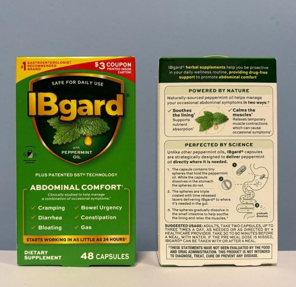 LOT OF 2 BOXES IBgard 48 Capsules for Irritable Bowel Syndrome EXP 12/ ...