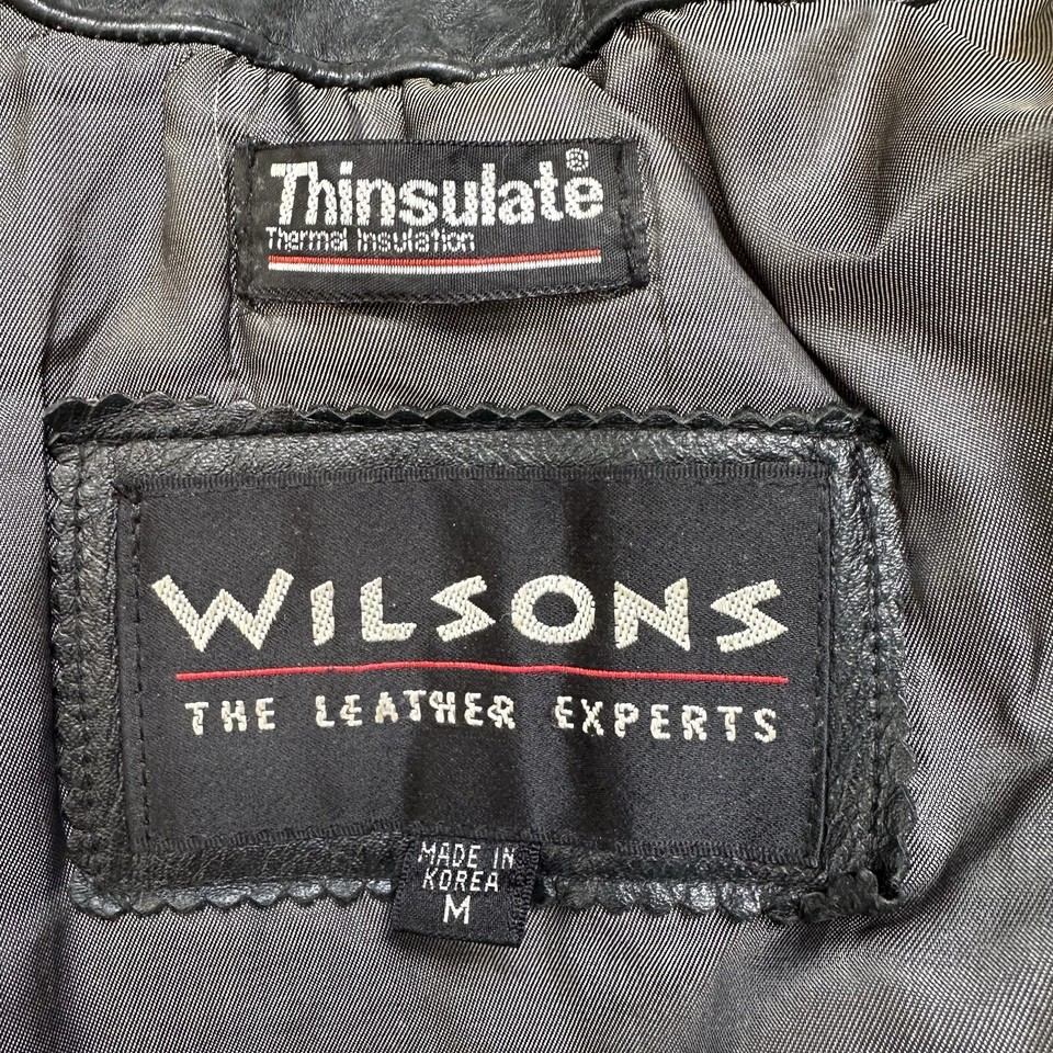 Wilsons Leather Jacket Mens M Thinsulate Black Italian Lining Biker ...
