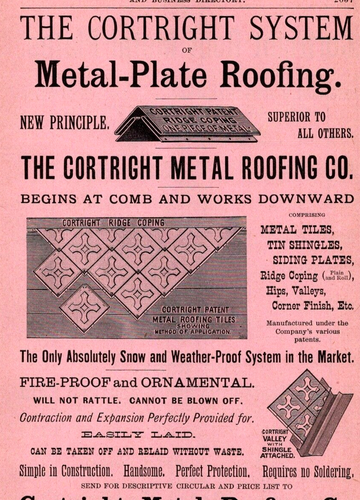 1887 CORTRIGHT SYSTEM METAL PLATE ROOFING Philadelphia 2 Side PA ...