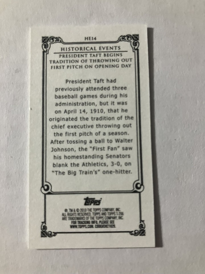 President Taft First Pitch Historical Events Mini 2010 Topps T206 card ...