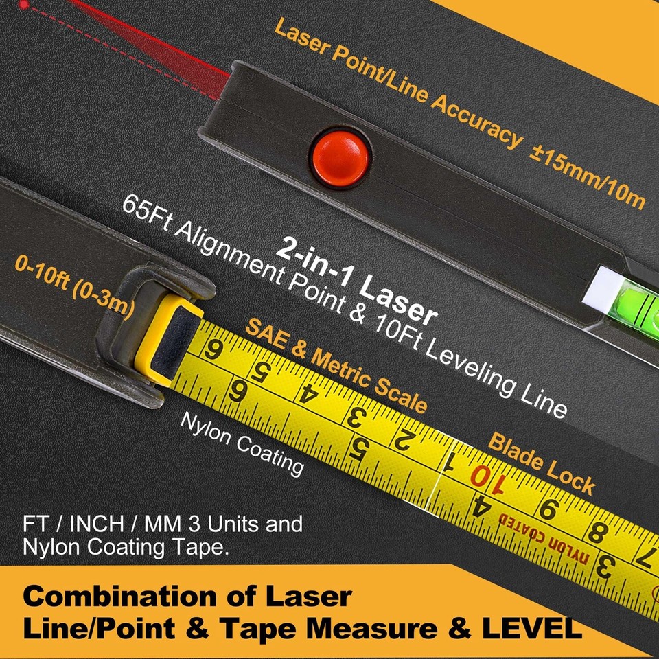PREXISO 4-in-1 Laser Level 65Ft Alignment Point 10Ft Leveling Line ...