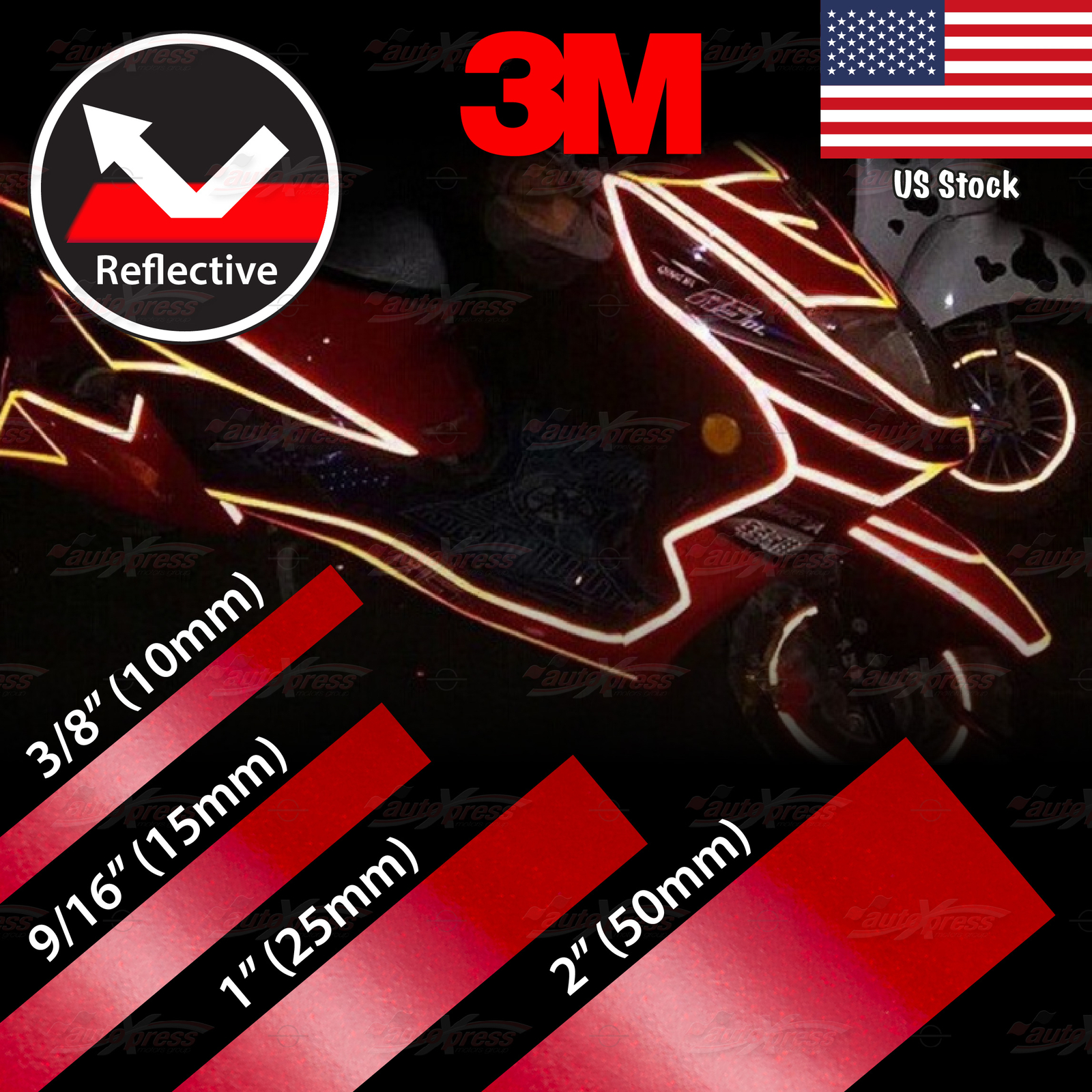 3/8" 9/16" 1" 2" REFLECTIVE Self Adhesive PinStripe Vinyl 3M Tape ...