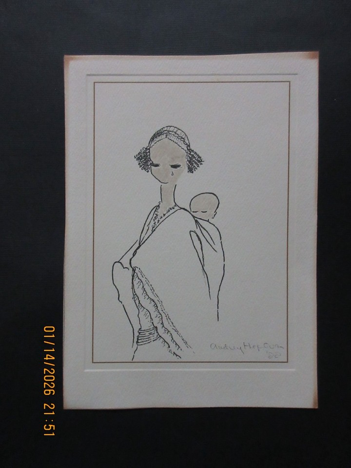 Signed 1988 Audrey Hepburn's Sketch of an Sad Ethiopian Mother/Child | eBay