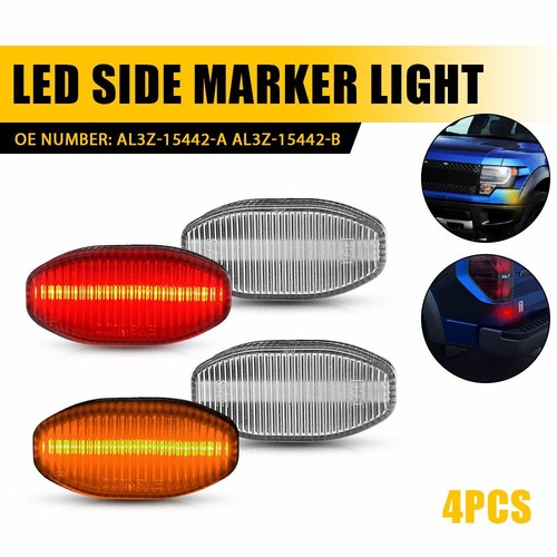 Clear Front Amber Rear Red LED Side Marker Light For 10-14 Ford F-150 ...