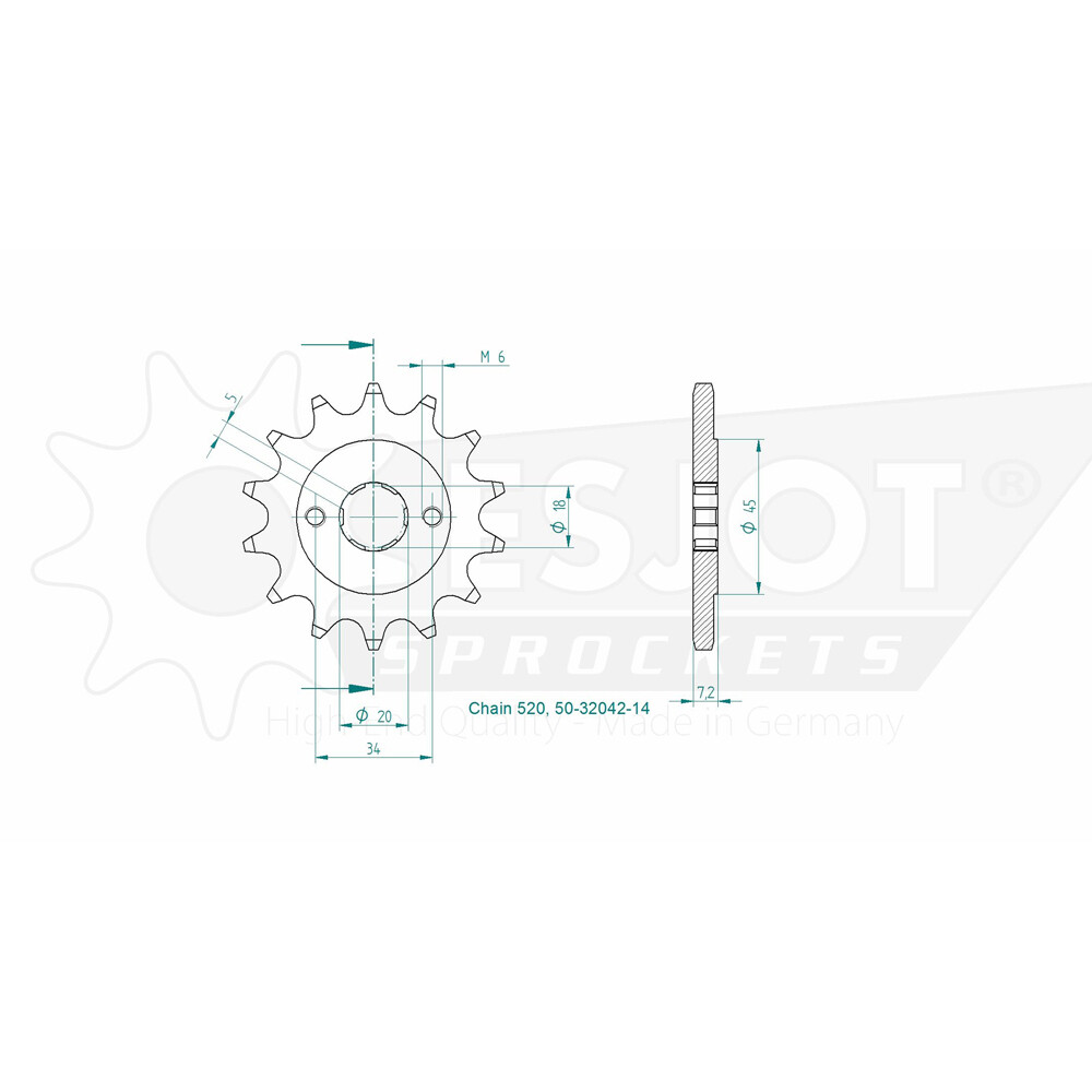 Sprocket Front 520-14T for HONDA CTX 200 Bushlander 2012 2013 2014 2015 ...