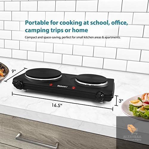 Portable Small Electric Stove Top 2 Burners Double Plate Cast Iron ...