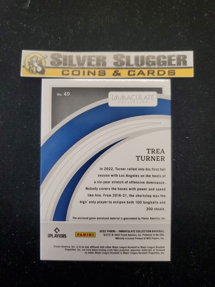 2022 Trea Turner Panini Immaculate Baseball Jersey Patch /99 Los ...