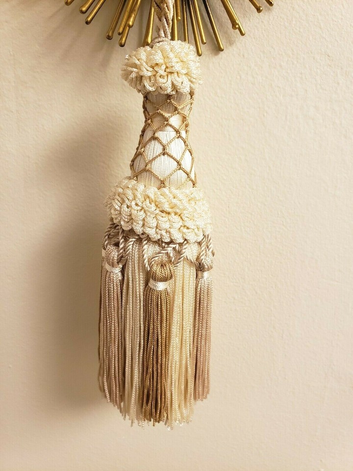 3 GORGEOUS 7" DECORATIVE FRENCH KEY TASSELS IN IVORY AND BEIGE CURTAIN ...