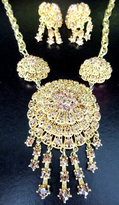 PAKULA Topaz Rhinestone Medallion Vintage Necklace Earring Set | eBay
