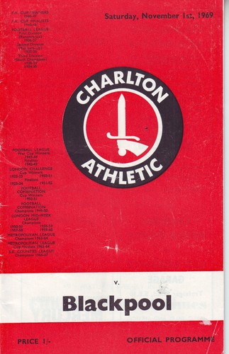 CHARLTON ATHLETIC V BLACKPOOL 1 NOV 1969 Inc FLR 2nd DIVISION VGC | eBay