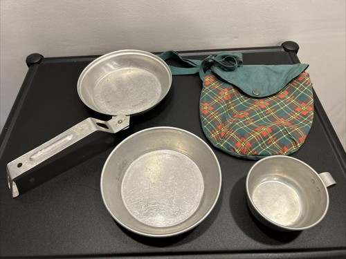 Vintage Girl Scout Mess Kit And Carrying Case Camping Cooking Pots Pans ...
