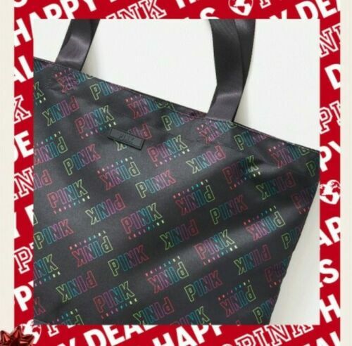NEW NIP PINK VICTORIA SECRET MULTICOLOR LOGO BLACK GRAY ZIP TOTE BAG | eBay
