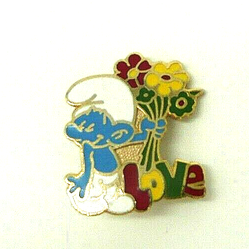 Smurfs Pin Vintage Lover Smurf with Flowers Enamel PEYO 1978 W Berrie ...