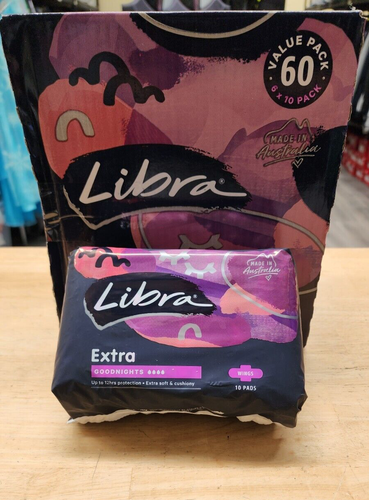 Libra Goodnight Extra Pads W/Wings x 60(6pks of 10) Bulk Box, Extra ...