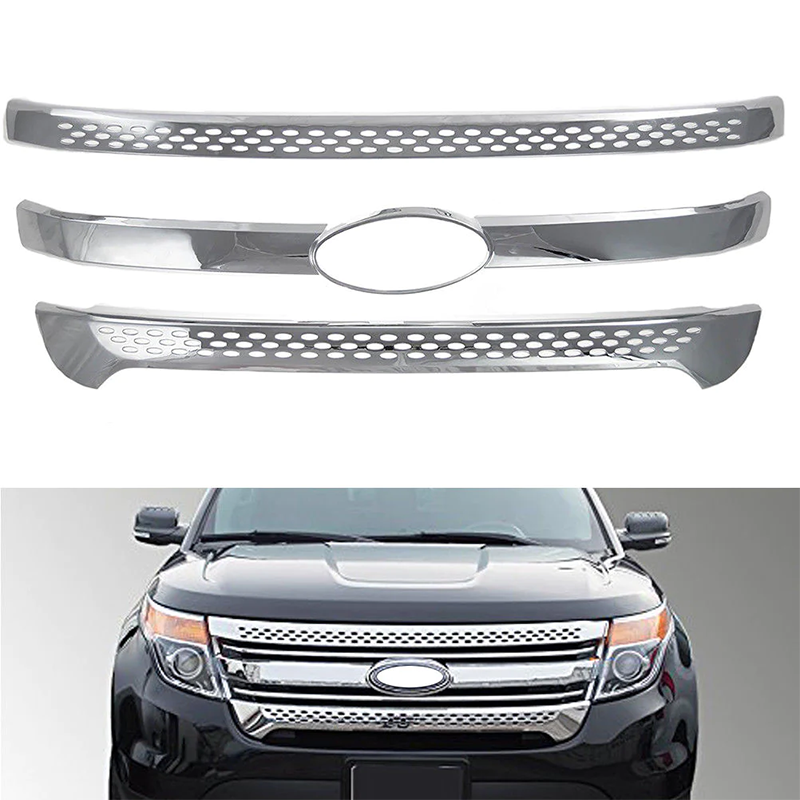 Chrome For 2011-2015 Ford Explorer Front Grill Covers Snap On Grille ...