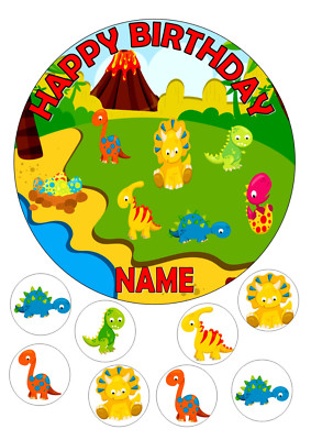 DINOSAUR DINOSAURS NO 2 TOPPER ROUND 7.5 + 8 EDIBLE ICED ICING FROSTING ...