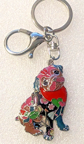 Pug Dog Sitting Enamel Alloy Key Ring Red Multicolor Keychain Jewelry ...
