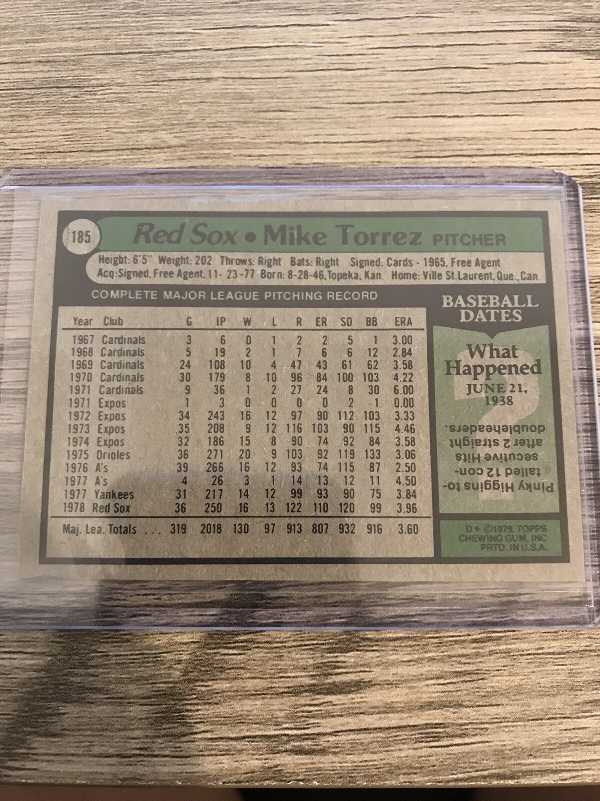 MIKE TORREZ 1979 TOPPS BOSTON RED SOX CARD #185 | eBay