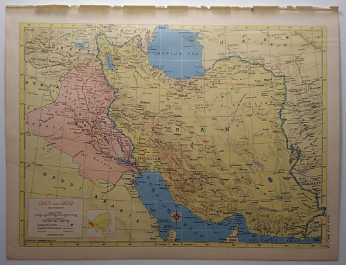 1955 Antique IRAN & IRAQ Atlas Map Vintage MCM Hammond's New Supreme ...