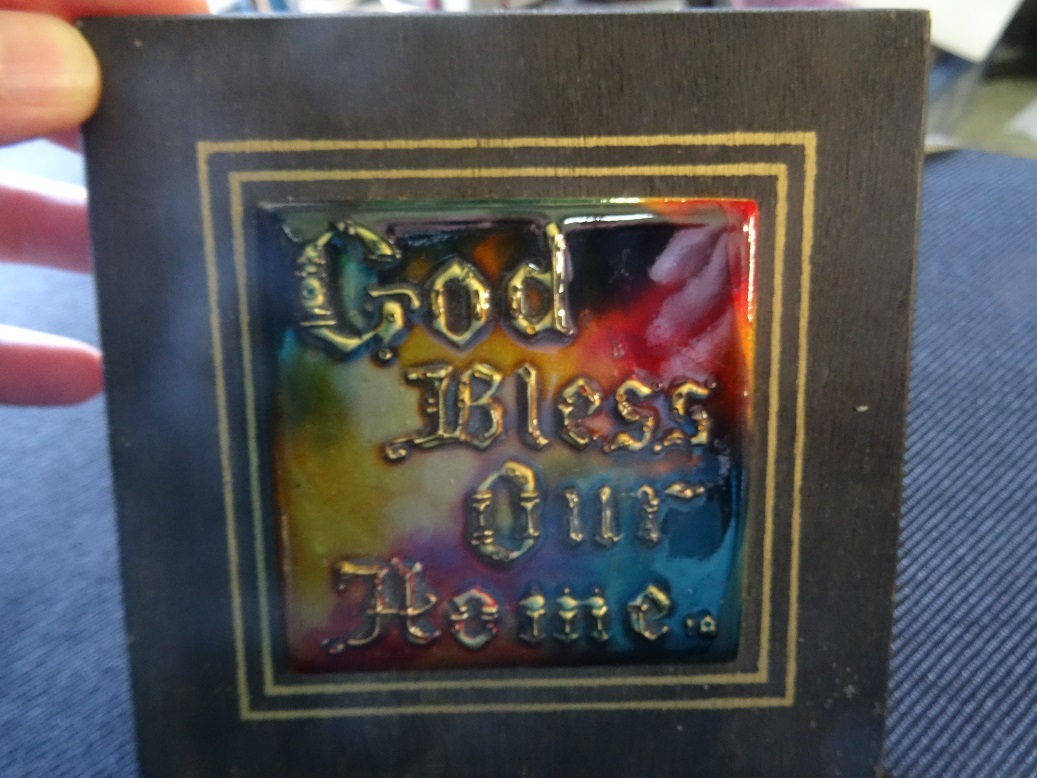 VTG ISRAEL HADAR AVIV ENAMEL ON WOOD WALL PLAQUE Jewish GOD BLESS OUR ...