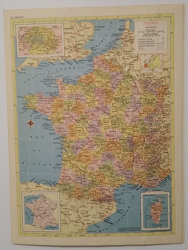 1956 Antique FRANCE Atlas Map Vintage Hammond's Family Reference World ...
