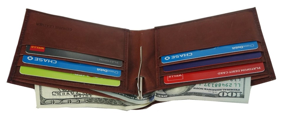 Mens Leather Metal Spring Money Clip Wallet Slim Front Pocket Credit ...