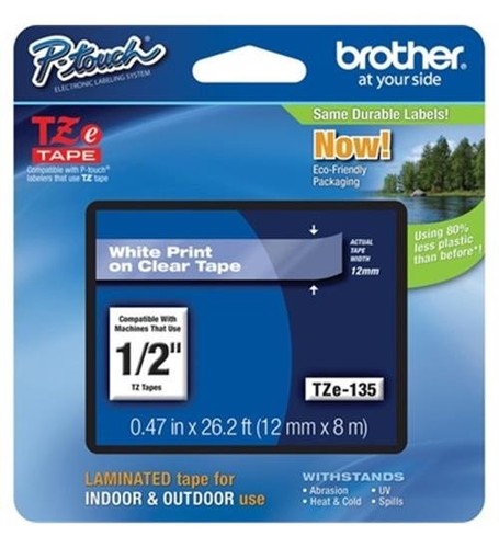 NEW Brother TZE135G P-touch TZe Label Tape - DiameterTape Clear Water ...