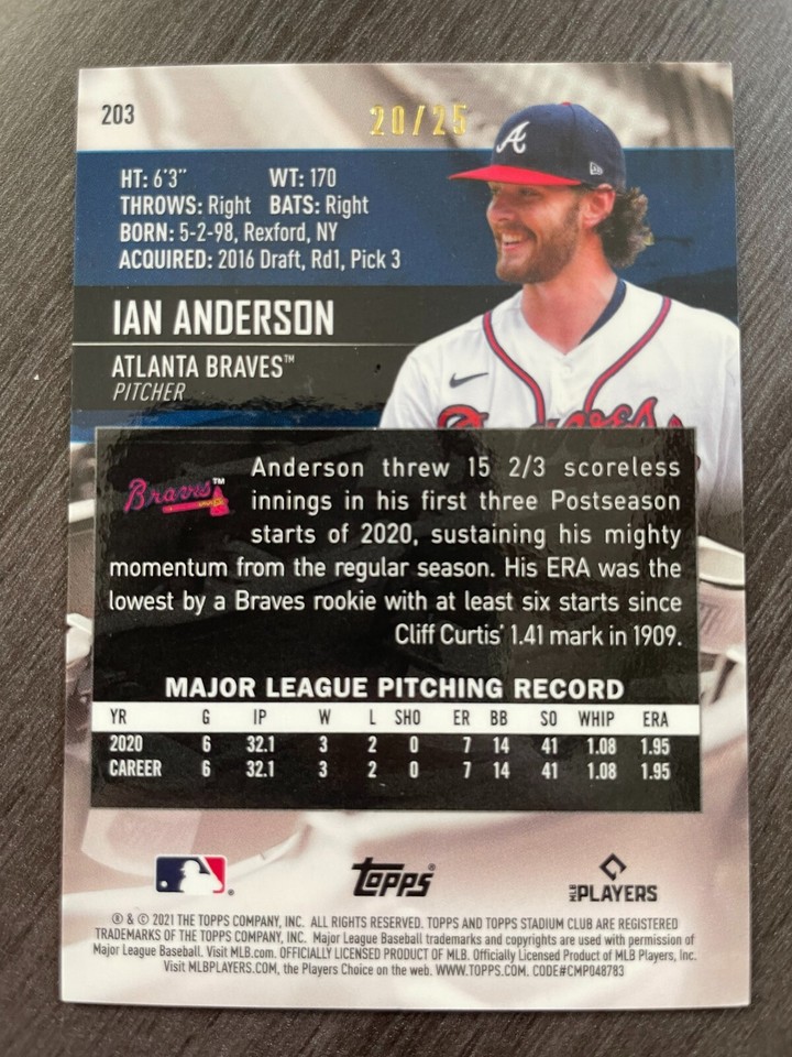 2021 Topps Stadium Club Chrome Ian Anderson Orange Refractor Rookie RC ...