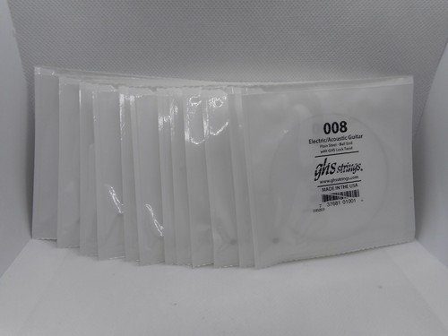 12 pack of GHS 8ga plain guitar strings .008" for acoustic or electric ...