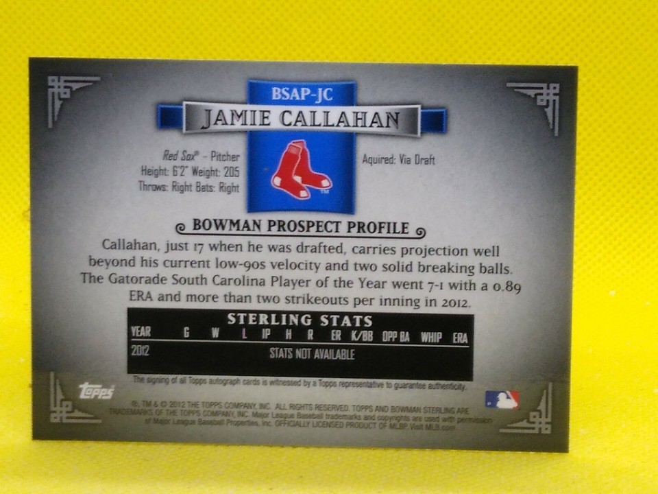 Jamie Callahan 2012 Bowman Sterling Prospects AUTOGRAPH #BSAP-JC | eBay