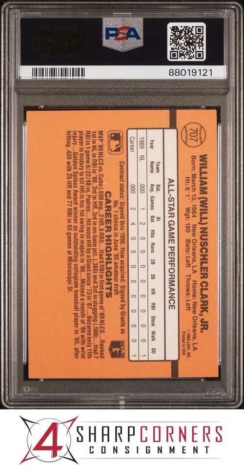 1990 DONRUSS #707 WILL CLARK ALL-STAR GAME PERFORMANCE PSA 10 B3961062 ...