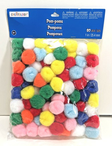 Creatology POM POMS 1" Assorted Solid PRIMARY COLORS 80pcs Value PACK ...