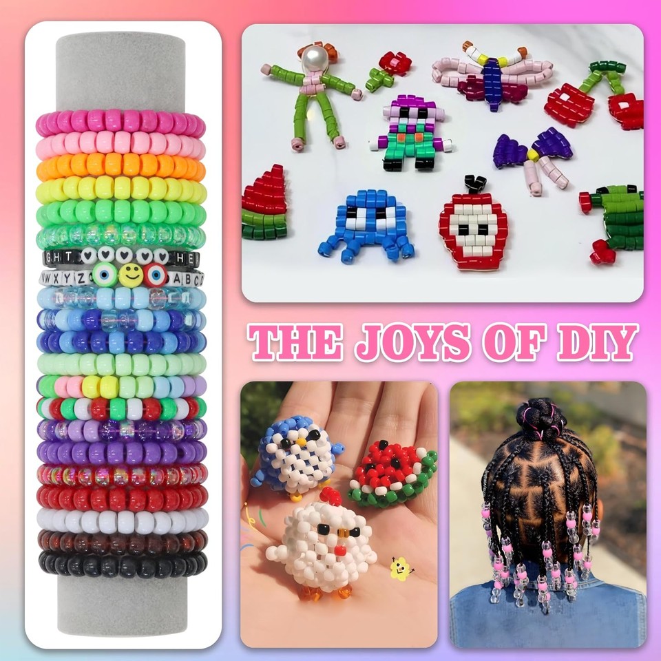 Pony Beads Bulk,Kandi Beads for Necklace Jewelry Making Hair Braiding ...