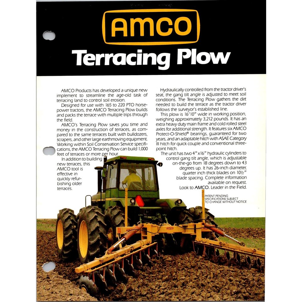AMCO Terracing Plow Strealine Terracing Land Vintage Farming Leaflet SJ21 | eBay