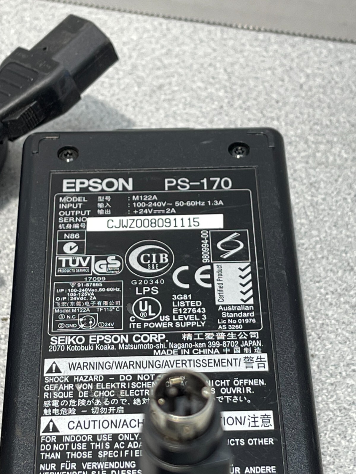 Genuine Epson Adapter C1 Model M235B Power Supply 3 Pin 24v 1.5a for ...