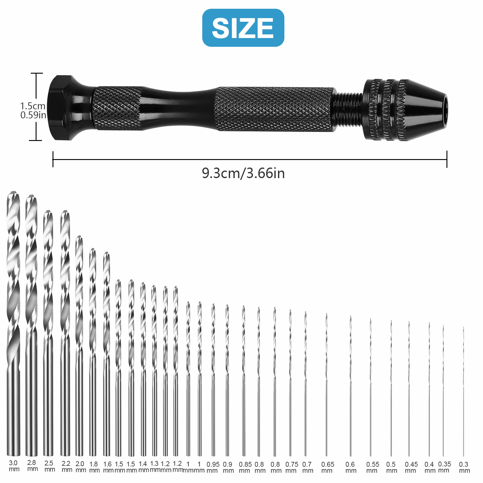 31Pcs Mini Micro Hand Drill Bits Set Small Manual Keyless Chuck Pin ...
