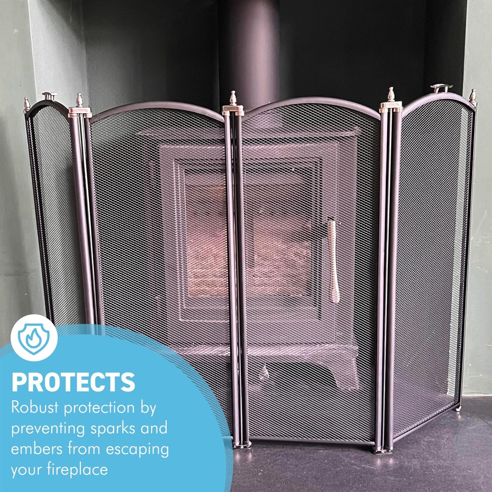 4-Panel Folding Mesh Fire Guard Screen - Fireplace Safety Protector ...