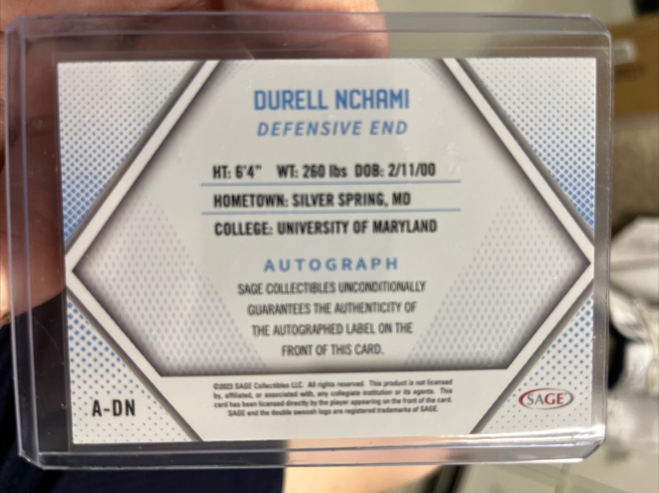 2023 Sage Hit High Series Durell Nchami Red Autograph Maryland #A-DN | eBay