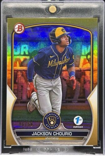 /50 JACKSON CHOURIO GOLD FOIL 2023 BOWMAN 1st Edition Holo *READ ...