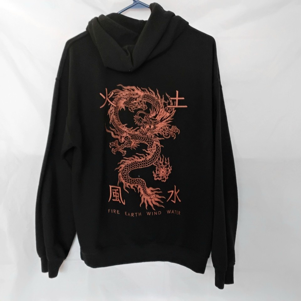 SCW Black Hoody with Red Chinese Dragon Graphic Medium Fire Earth Wind ...