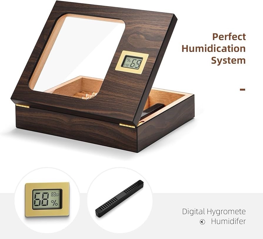 Cigar Humidor, Modern Glass Top Cedar Humidor Cigar Box with Digital ...