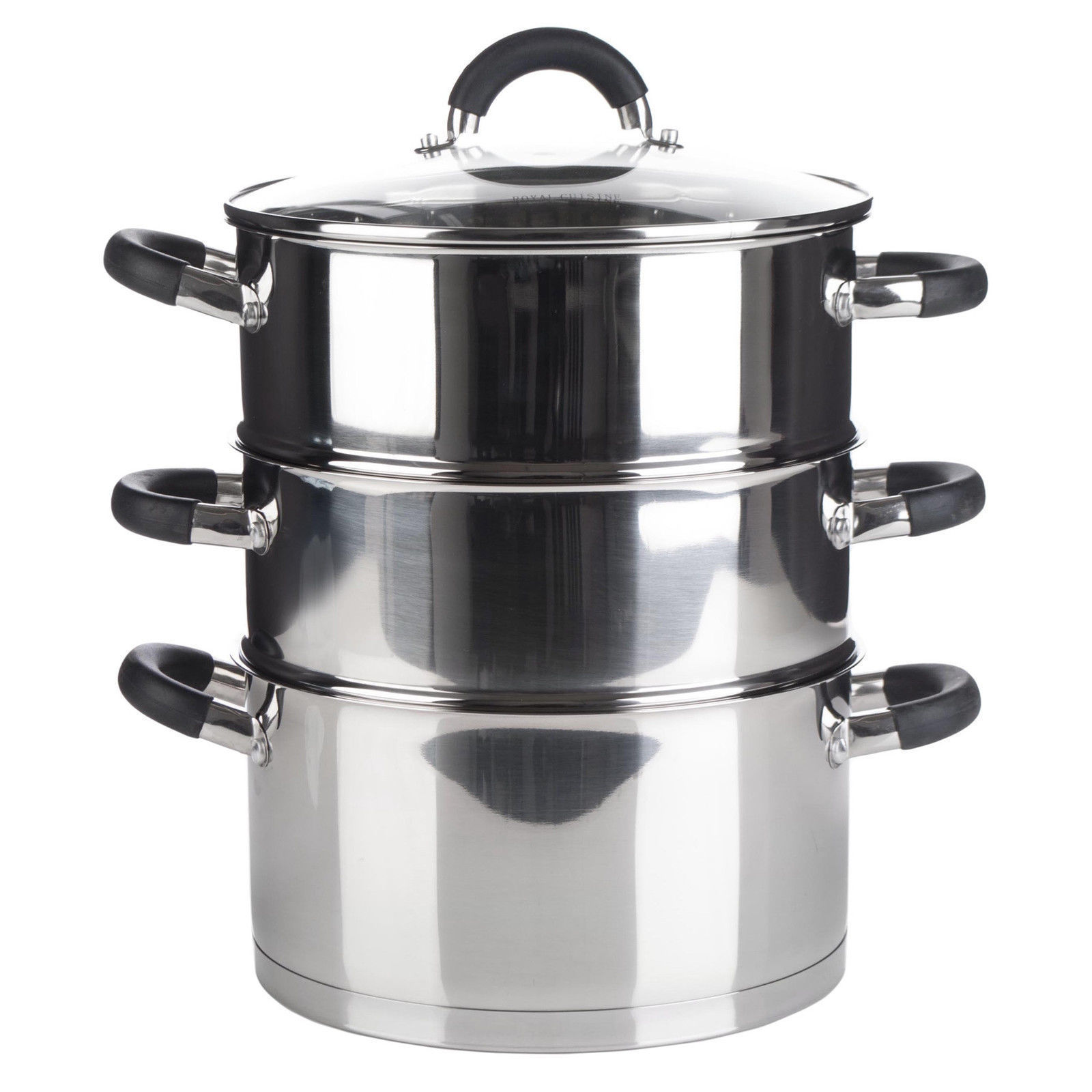 3 TIER STAINLESS STEEL VEGETABLE FOOD STEAMER SET DISH INDUCTION 2 ...