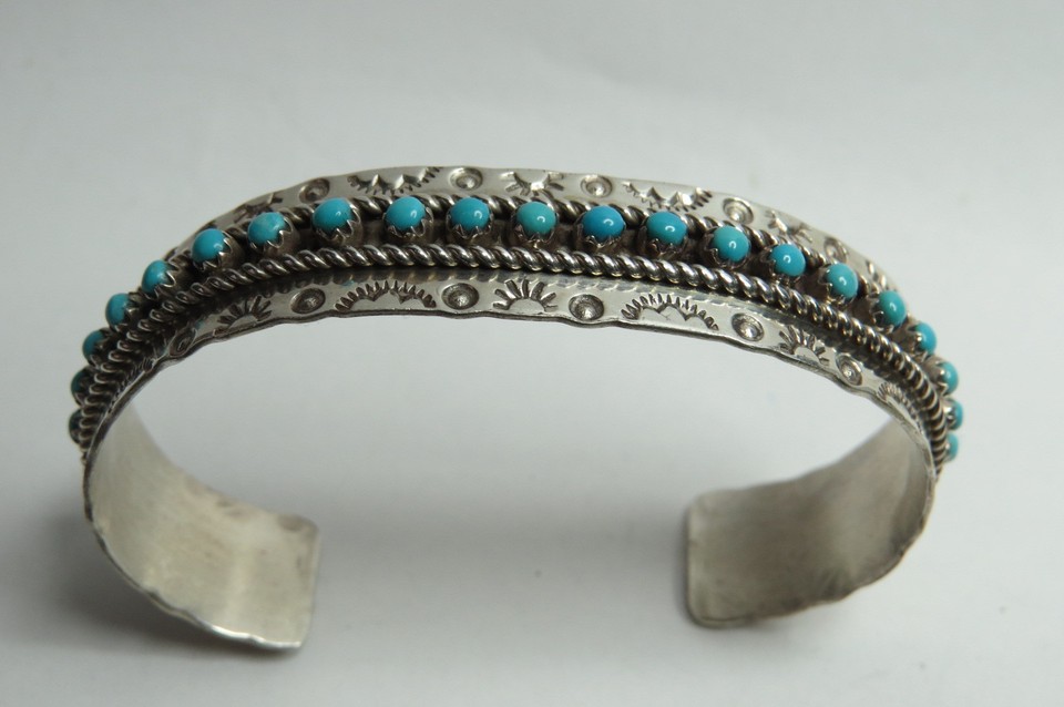 BRACELET INDIAN MOTIF BLUE TURQUOISE SILVER 925 Jason & Pearl Ukestine ...