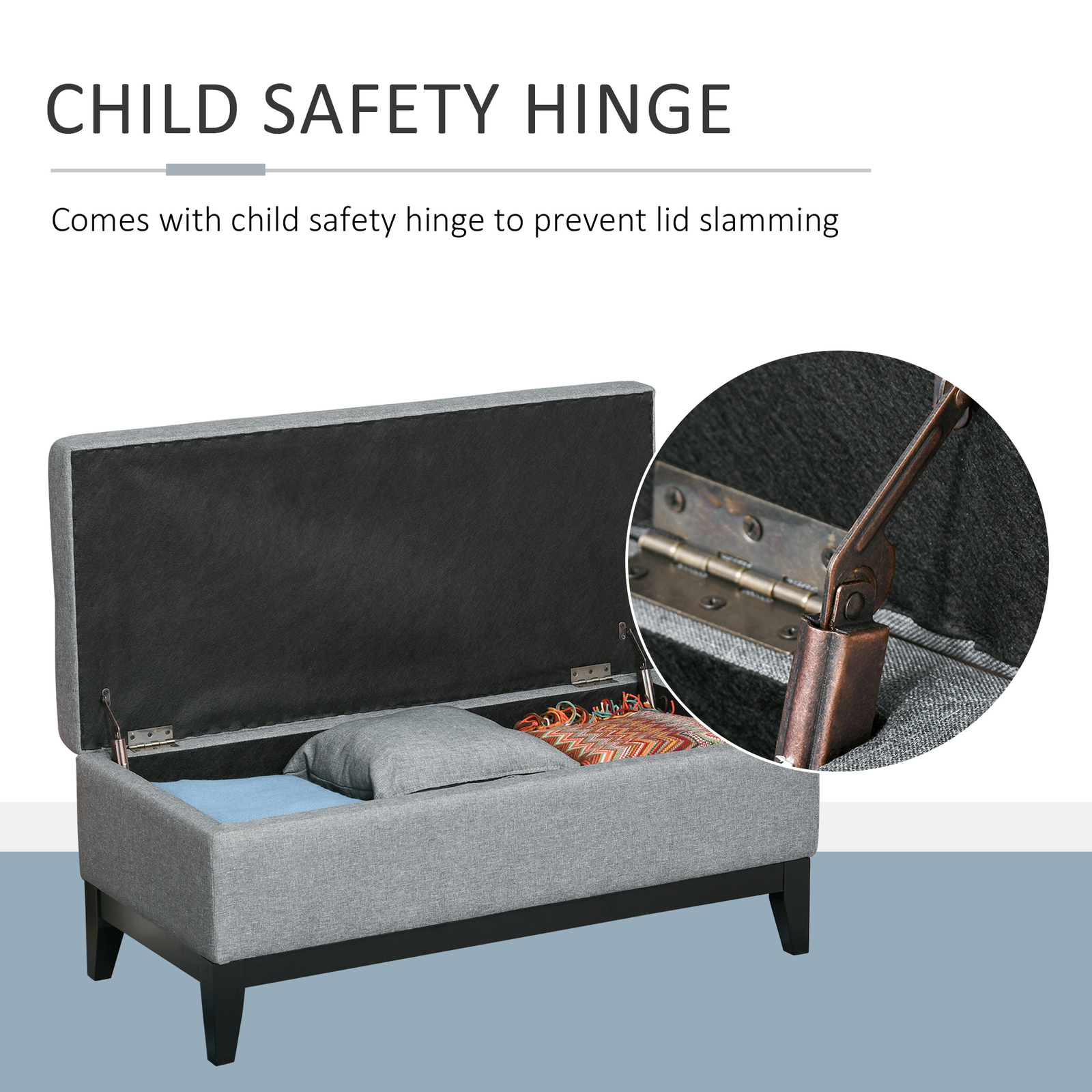 HOMCOM Rectangular Tufted Fabric Storage Bench Upholstered Ottoman Tray ...