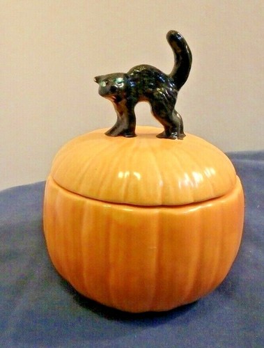 Scary Black Cat Pumpkin Container Trinket Box Ceramic Halloween | eBay